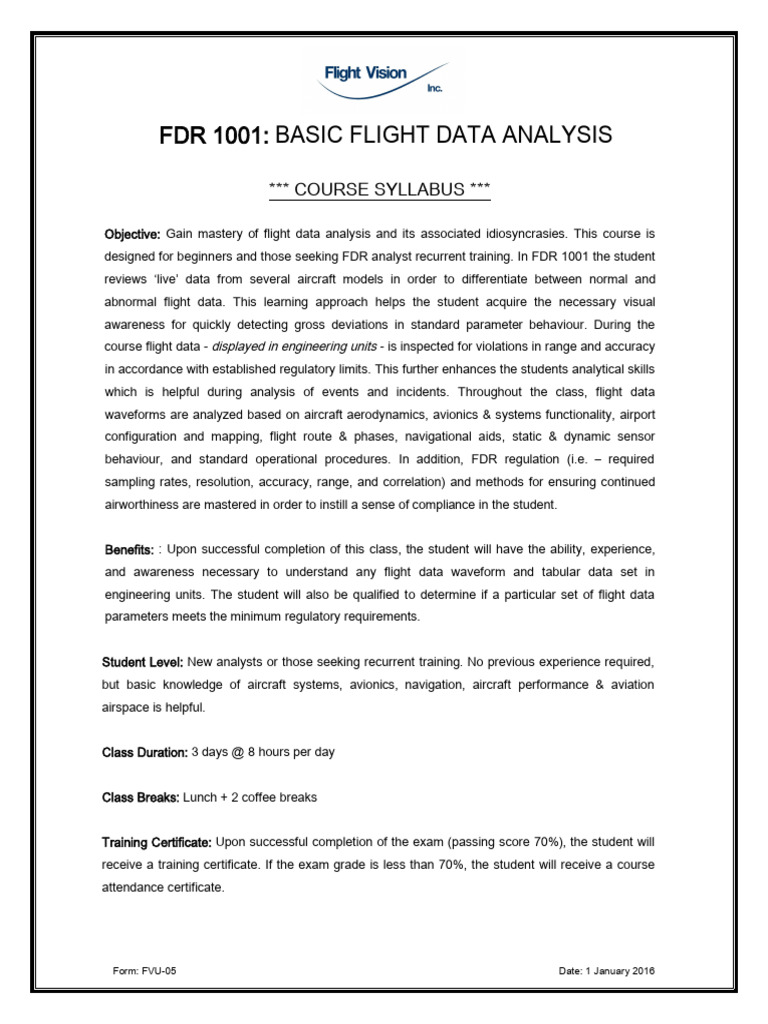 FDR 1001 - Basic Flight Data Analysis | PDF | Flight Recorder | Data Analysis