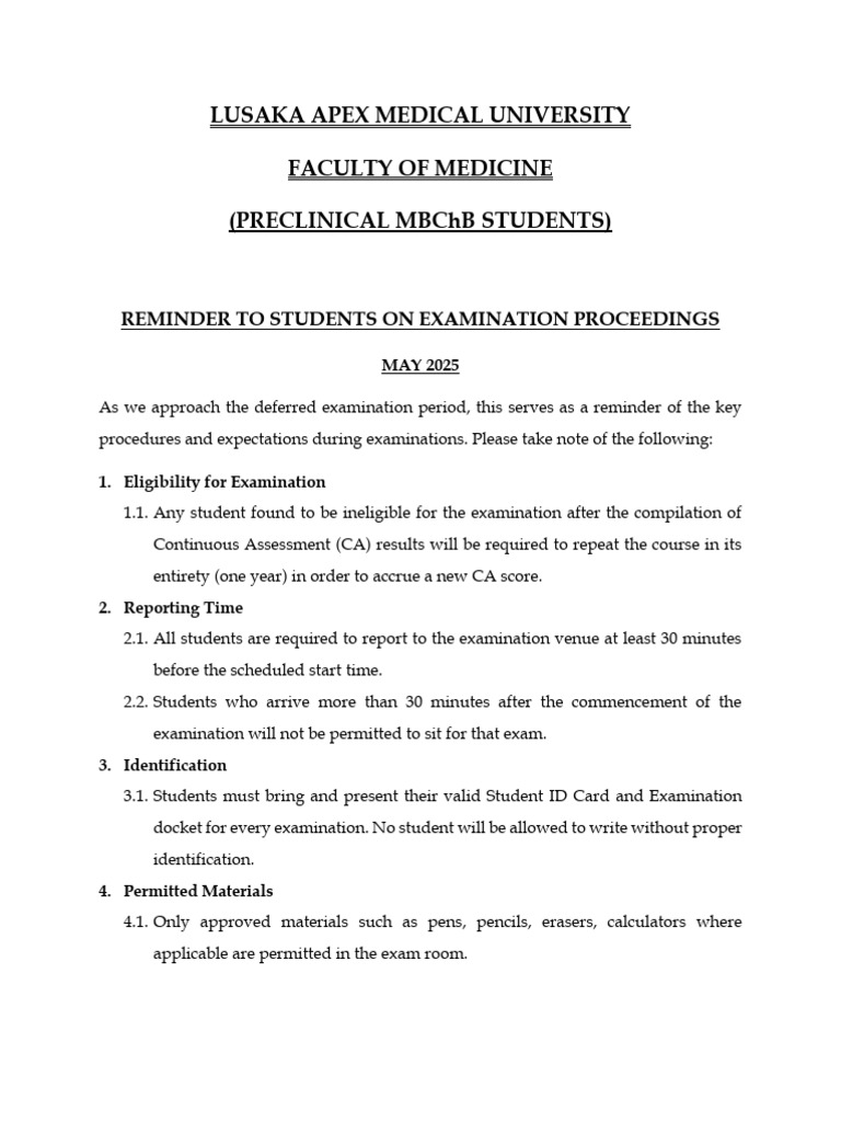 Instructions To Students During Deferred Examinations - May 2025 | PDF