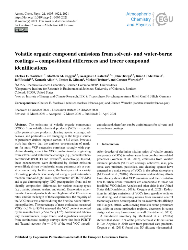 Volatile Organic Compound Emissions From Solvent | PDF | Volatile ...