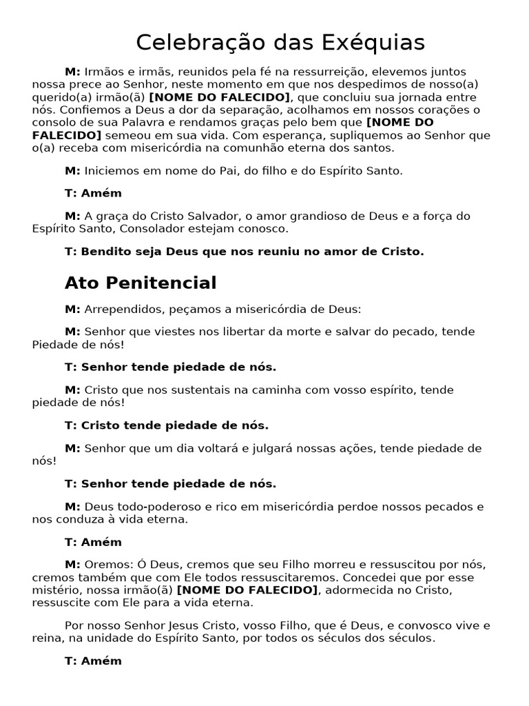 Celebração das Exéquias e Esperança | PDF | Oração | Jesus