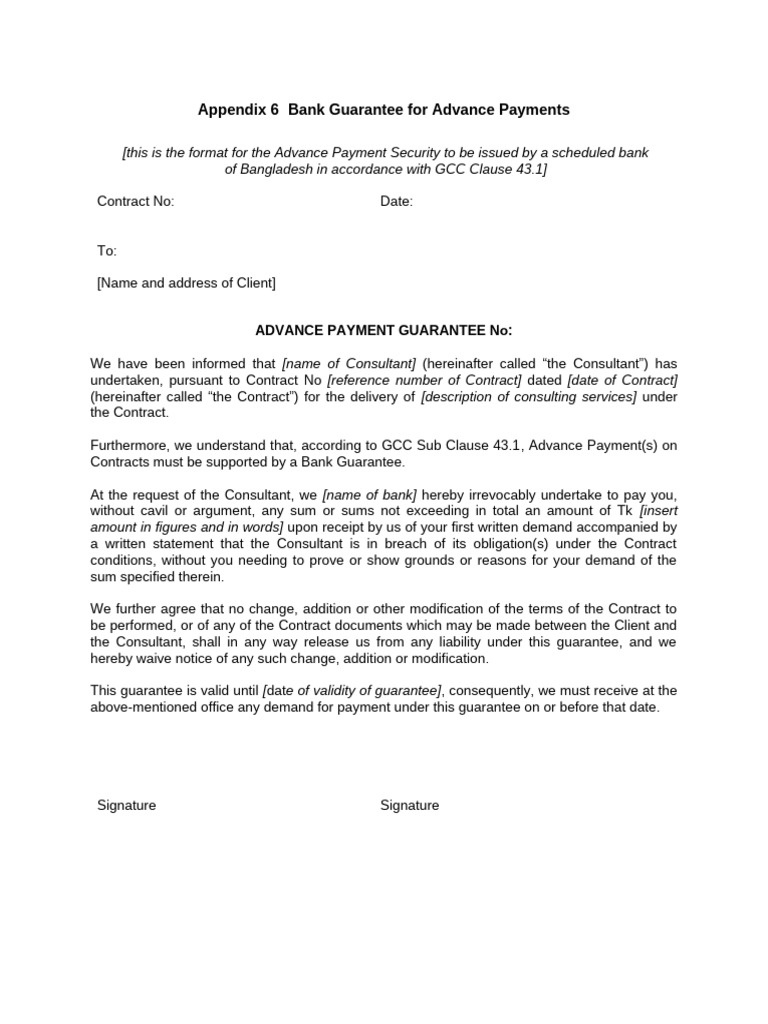 Advance Payment Guarantee Template | PDF