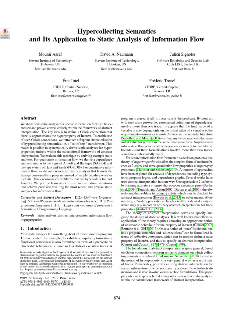 Assaf Et Al - Hypercollecting Semantics and Its Application To Static Analysis of Information ...