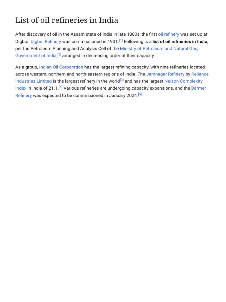 List of Oil Refineries in India | PDF | Energy Industry | Natural Gas