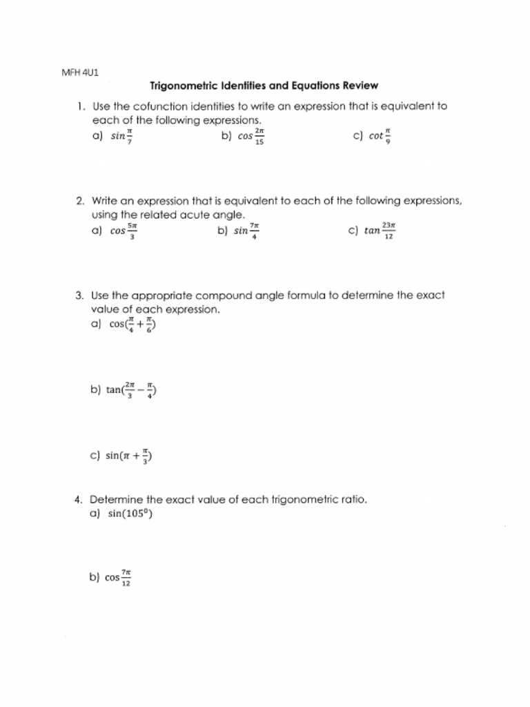 Trig. Identities Review 3 | PDF