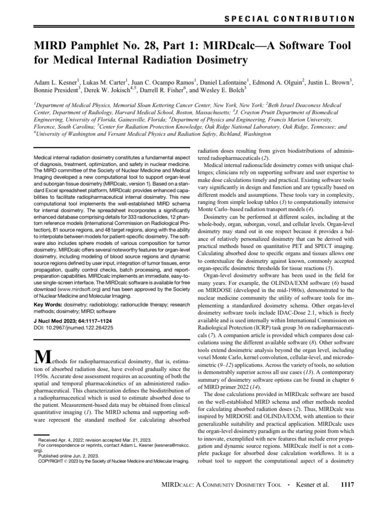 MIRDcalc: Advanced Dosimetry Software | PDF | Dosimetry | Nuclear Medicine