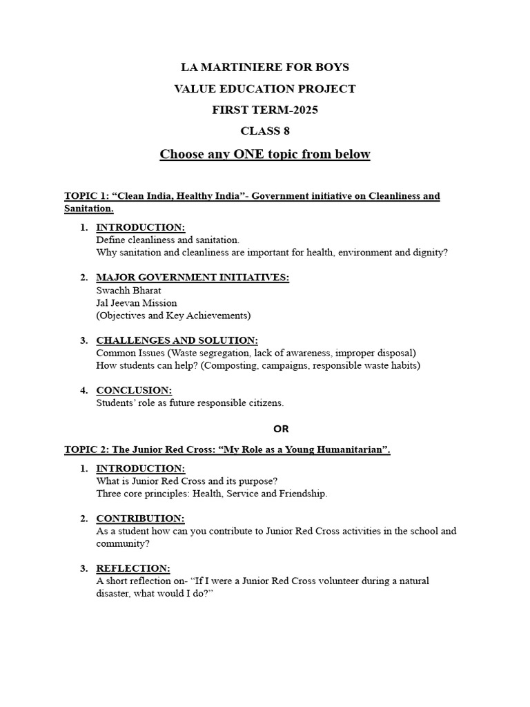 Value Education Project - Class 8 | PDF