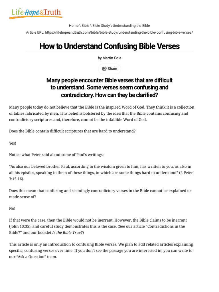 Understanding Confusing Bible Verses | PDF | Bible | Biblical Inerrancy