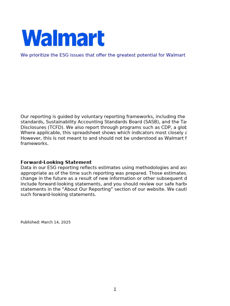 Fy2024 Walmart Esg Data | PDF | Carbon Footprint | Economy And The ...
