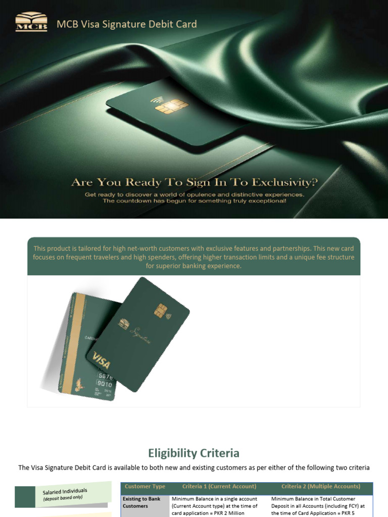 MCB Visa Signature Debit Card | PDF | Credit Card | Transaction Account