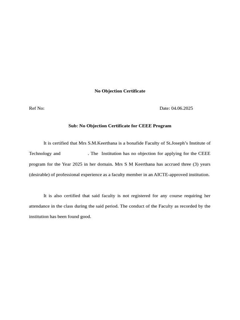 No Objection Certificate | PDF