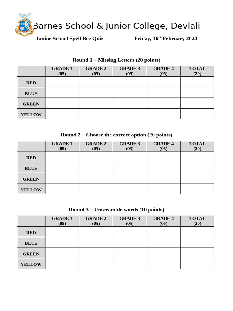 GK Quiz Tabulation Sheet | PDF