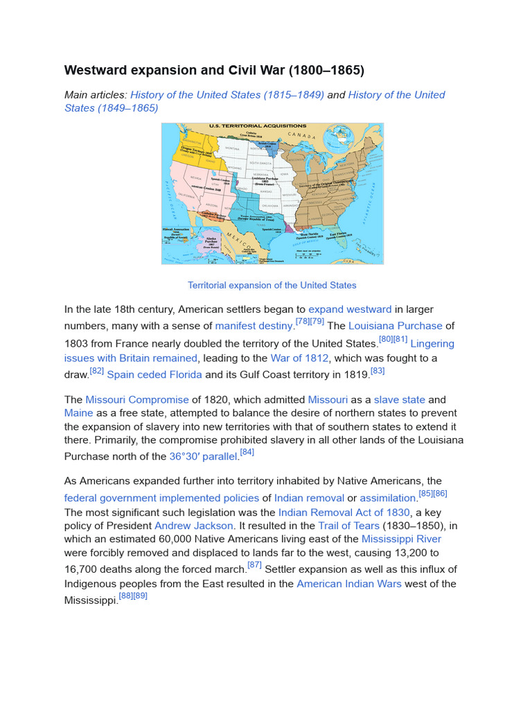 U.S. Westward Expansion and Civil War | PDF | The United States ...