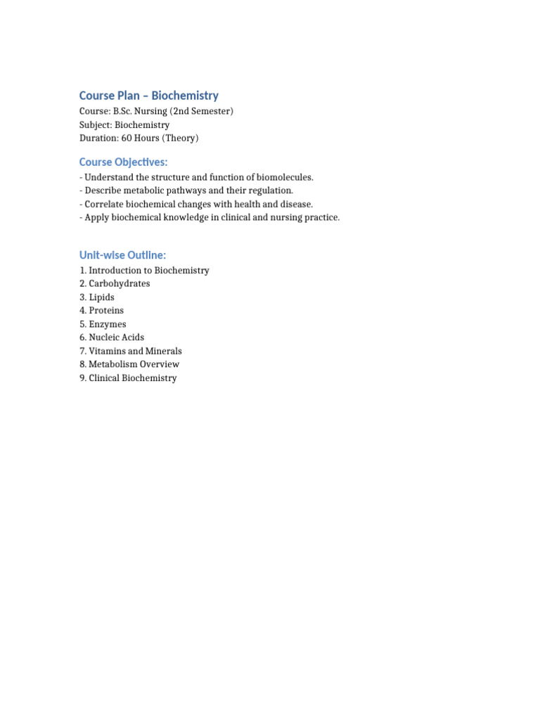 B.Sc. Nursing 2nd Sem Biochemistry Syllabus | PDF | Biochemistry ...