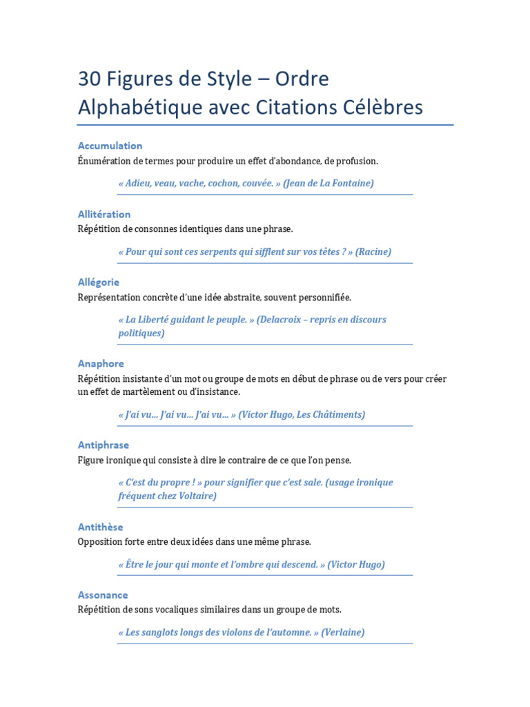 Figures de Style : 30 Exemples Célèbres | PDF | Techniques de rhétorique