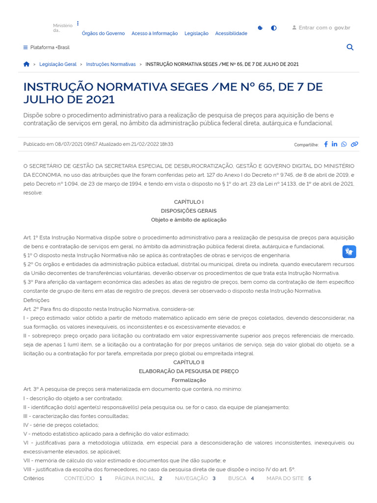 INSTRUÇÃO NORMATIVA SEGES - ME #65, DE 7 DE JULHO DE 2021 - Plataforma ...