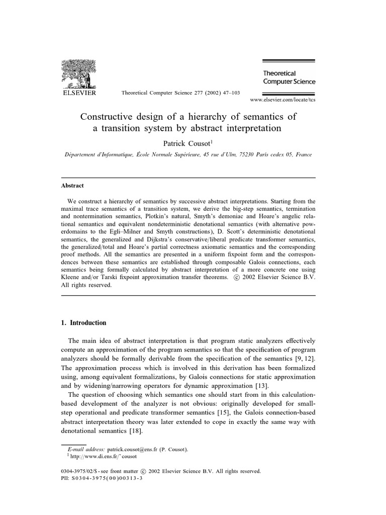 Cousot - Constructive Design of A Hierarchy of Semantics | PDF | Function (Mathematics) | Theorem