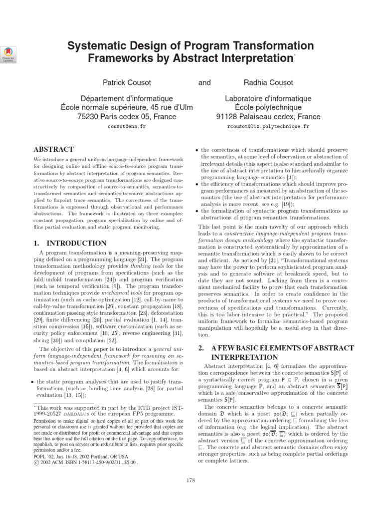 Cousot and Cousot - Systematic Design of Program Transformation Frameworks by Abstract ...