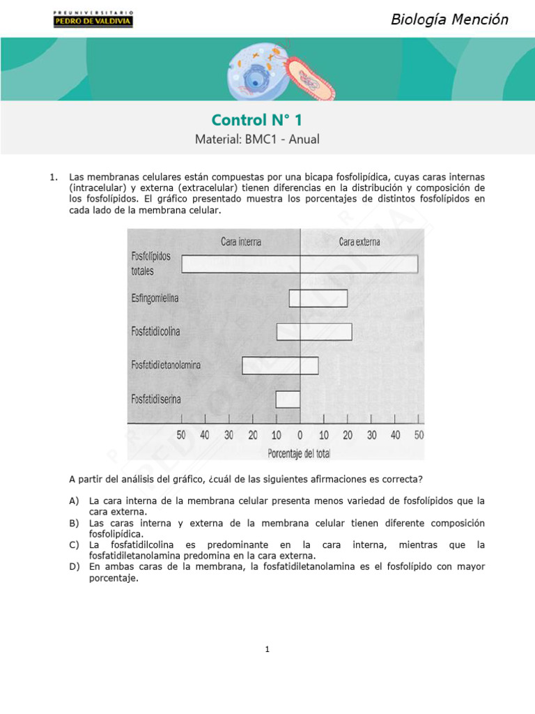 9776-Control N°1 BM PAES-Anual 2025 | PDF | Biología Celular) | Membrana celular