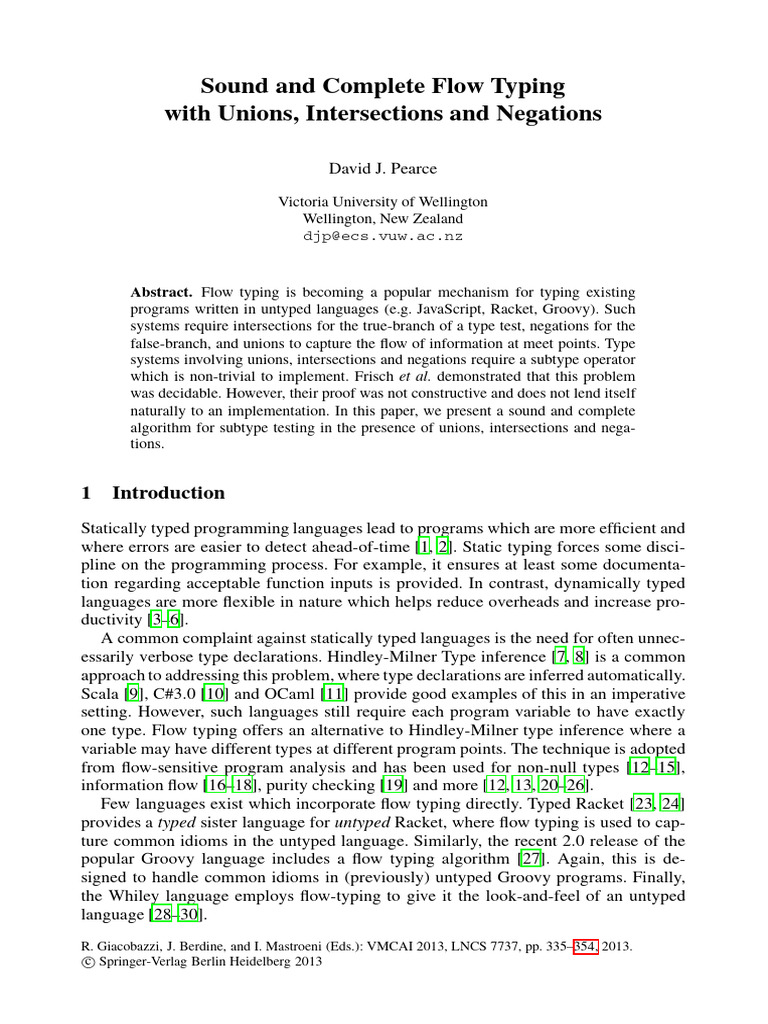 David Pearce - Sound and Complete Flow Typing With Unions Intersections and Negations | PDF ...