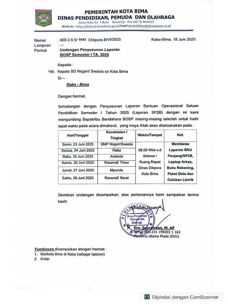 Undangan Penyusunan Laporan BOSP Semester I Tahun 2025 | PDF