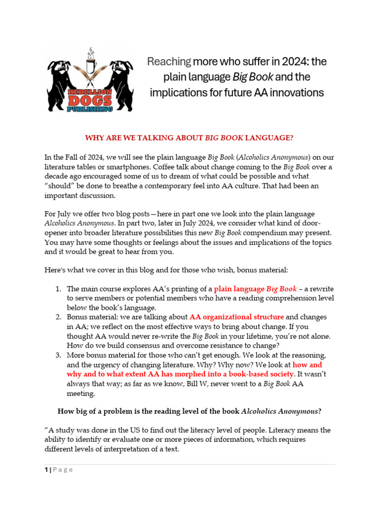 Rebellion Dogs Blog 2024 July Plain Language Big Book | PDF ...