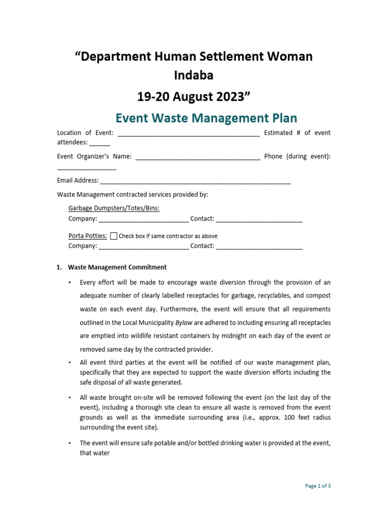 Event Waste Management Strategy | PDF | Waste Management | Waste
