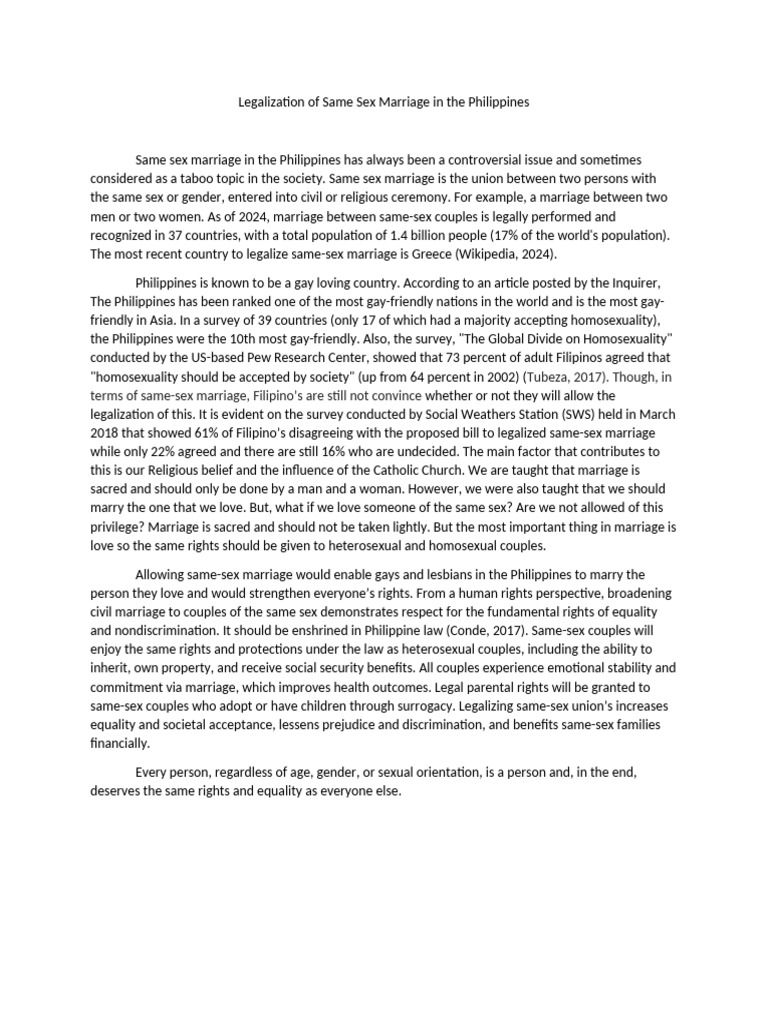 Legalizing Same-Sex Marriage in the Philippines | PDF | Same Sex ...