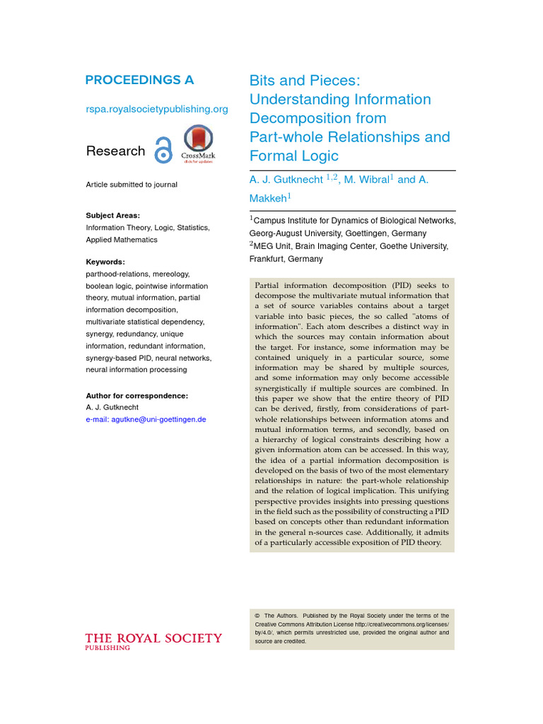 Gutknecht Et Al - Understanding Information Decomposition From Parthood and Formal Logic | PDF ...
