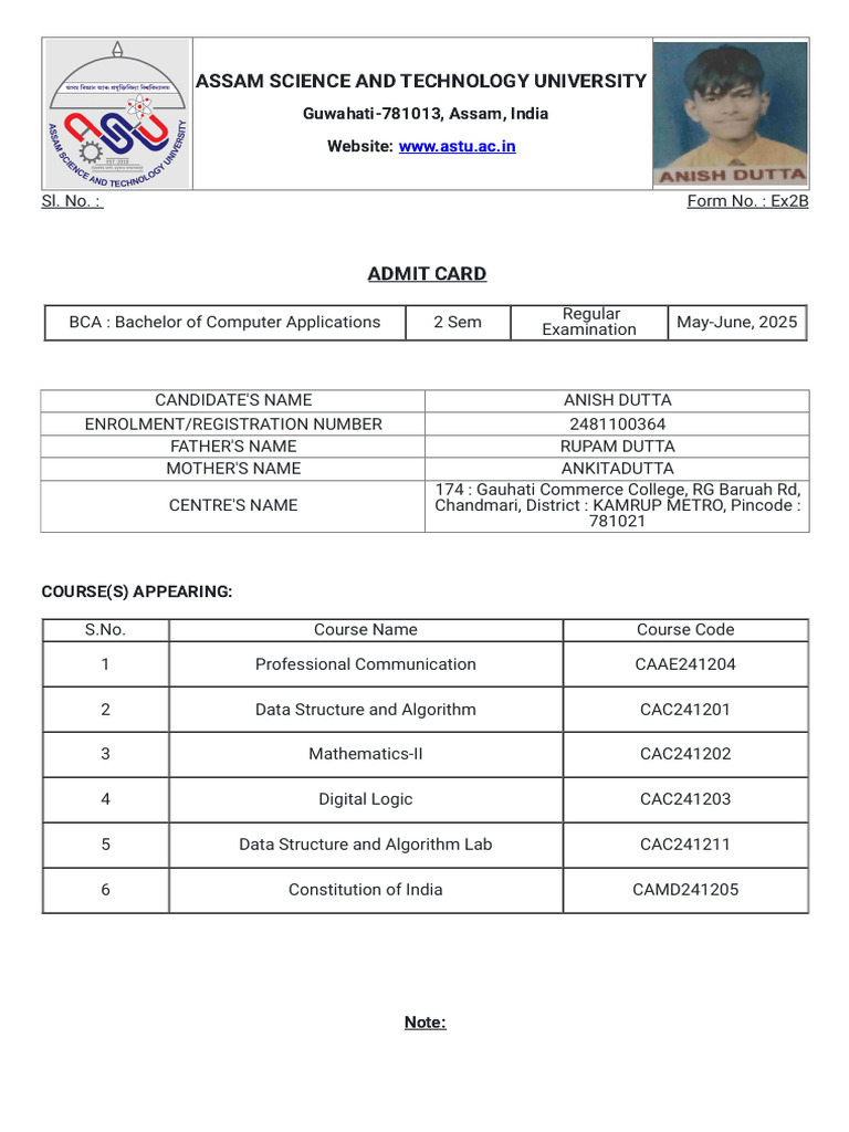 Astu - Samarth.edu - in Index - PHP Examstudent Hall-Admit-card View Id 5896 | PDF