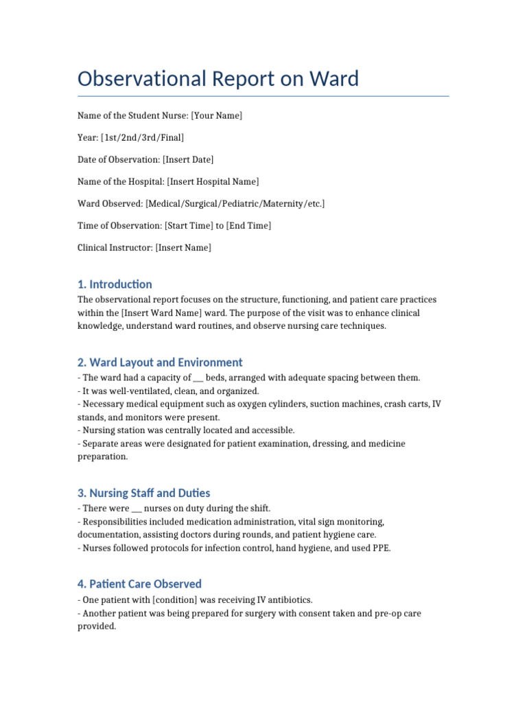 Observational Report On Ward | PDF