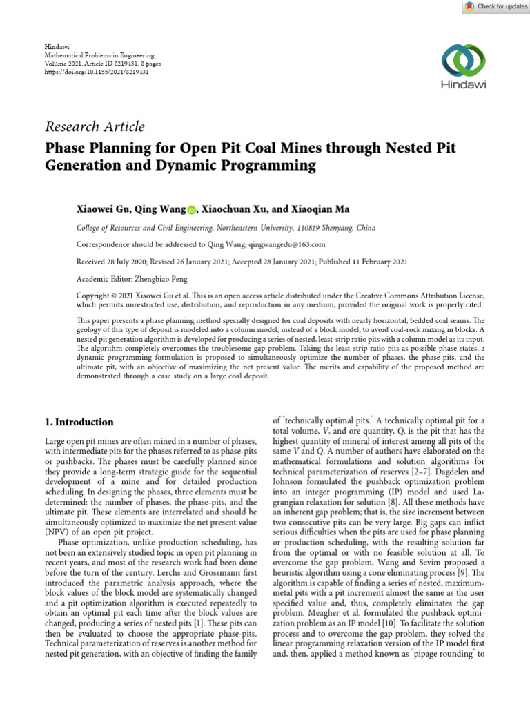 Phase Planning For Open Pit Coal Mines Through Nested Pit Generation and Dynamic Programming ...