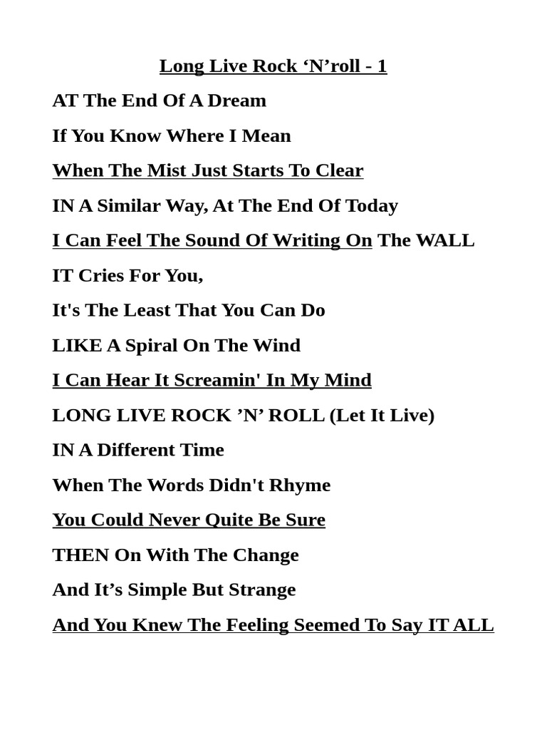 Lyrics Long Live Rock N Roll | PDF