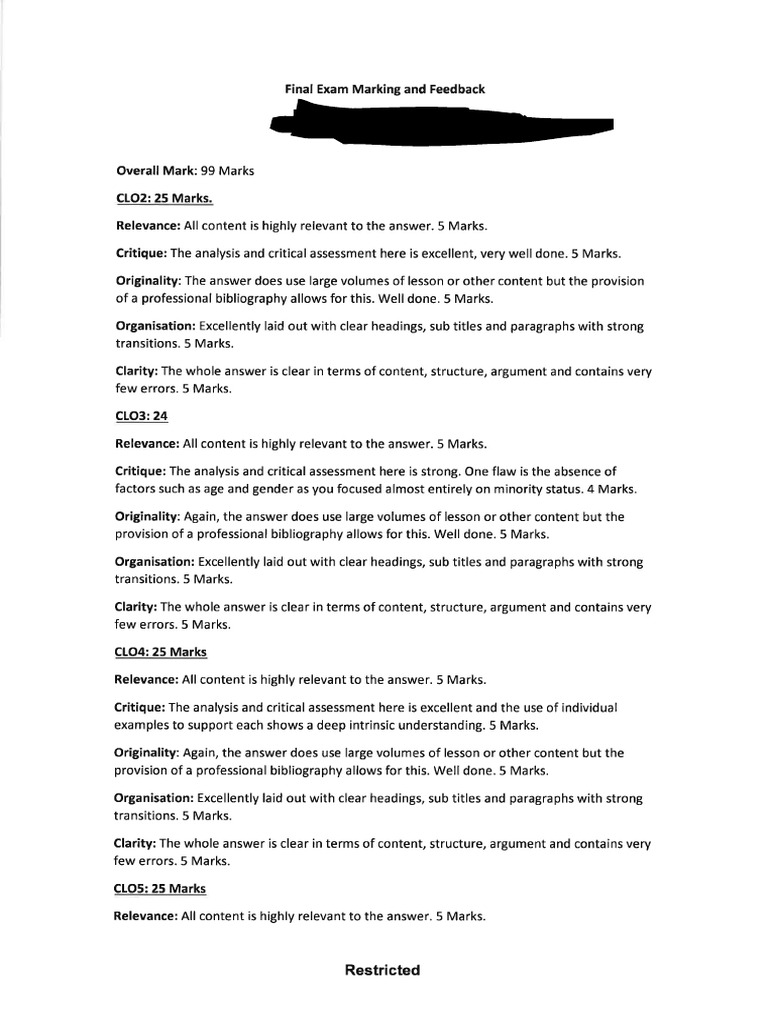 Example High Scoring Exam Paper | PDF