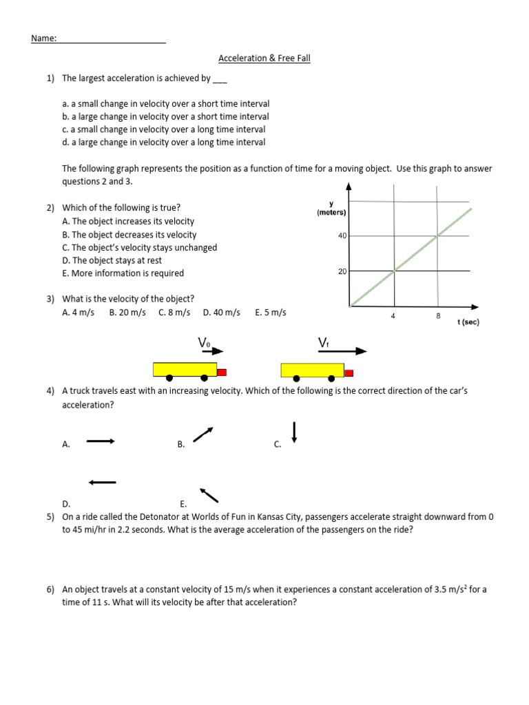 Kinematics Practice Worksheet 2 | PDF | Acceleration | Velocity