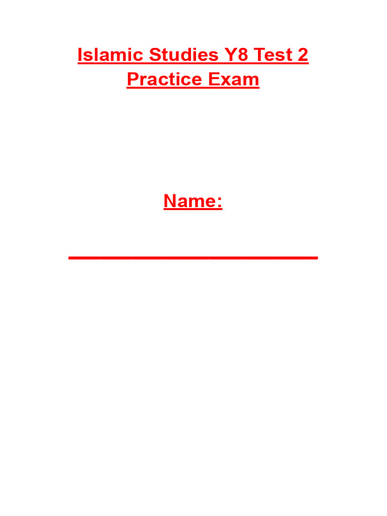 Islamic Studies Y8 Practice Exam | PDF