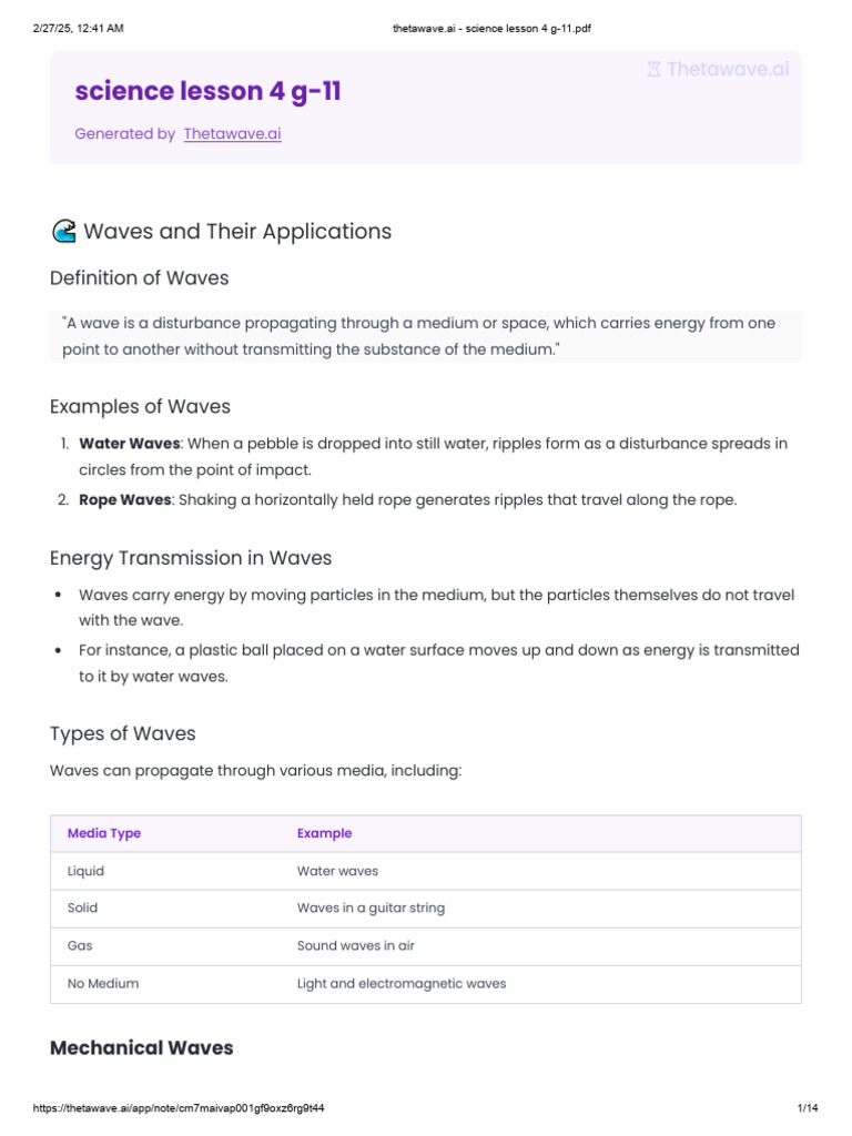 Thetawave - Ai - Science Lesson 4 G-11 | PDF | Waves | Wavelength