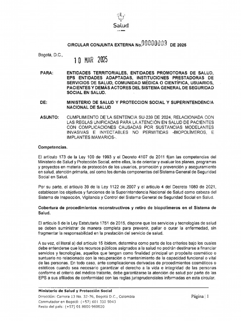 Circular Externa No 009 de 2025 | PDF | Politica social