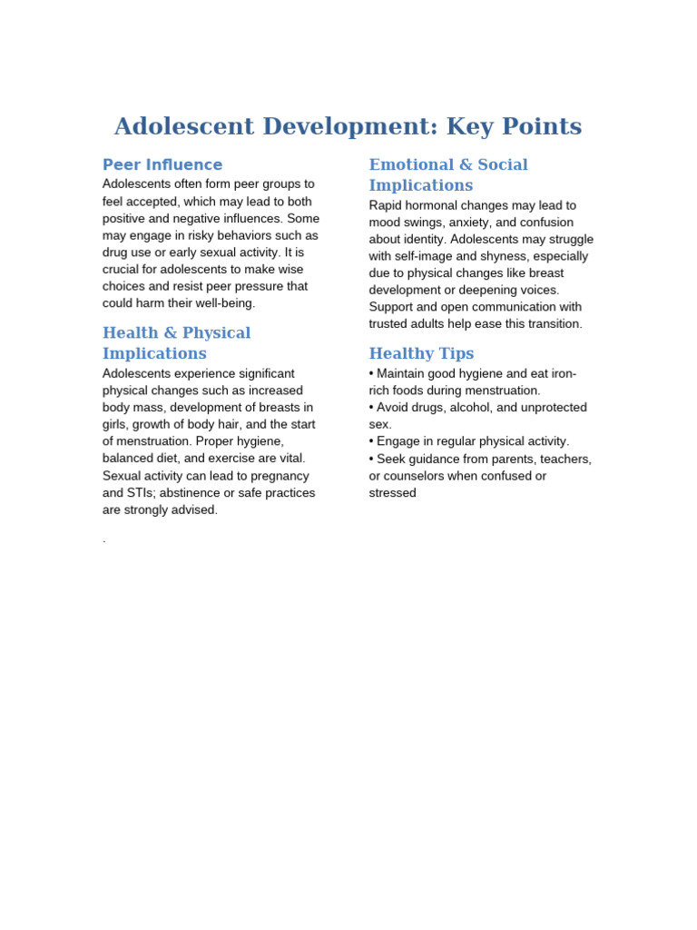 Adolescent Development Key Points | PDF