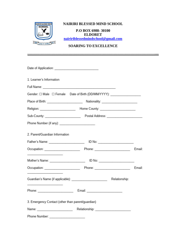 Nairiri School Admission Form Template | PDF