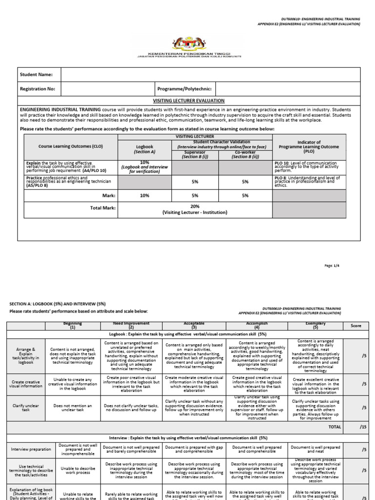 Appendix E2-Visiting Lecturer - Penilaian Pemantauan - 2023 | PDF | Cognition | Learning