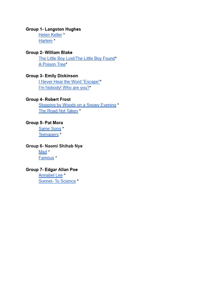 Poems by Author Group Activity - GK PDF | PDF