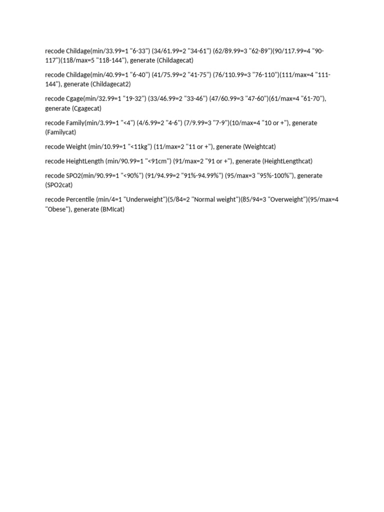 Age and Health Category Recoding | PDF