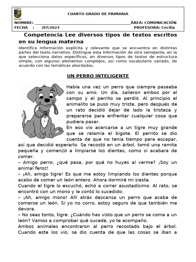 Lectura Comprensiva: El Perro Inteligente | PDF | Perros