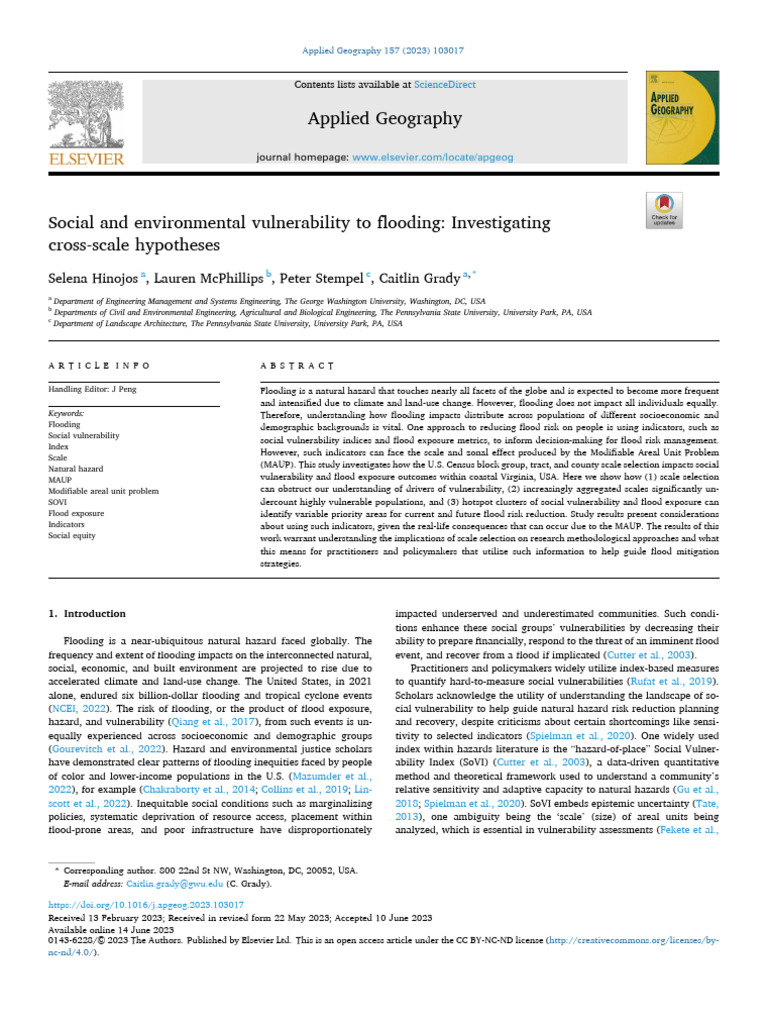 Social and Environmental Vulnerability To Flooding - Investigating ...