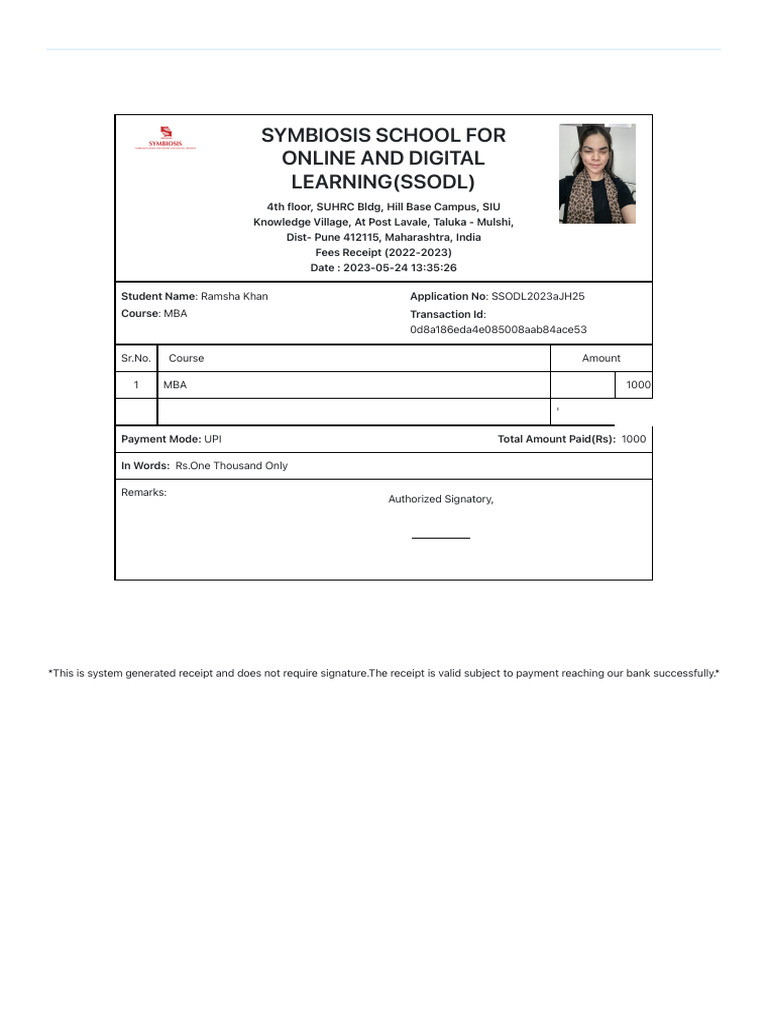 SSODL Fees Payment Receipt 2022-2023 | PDF