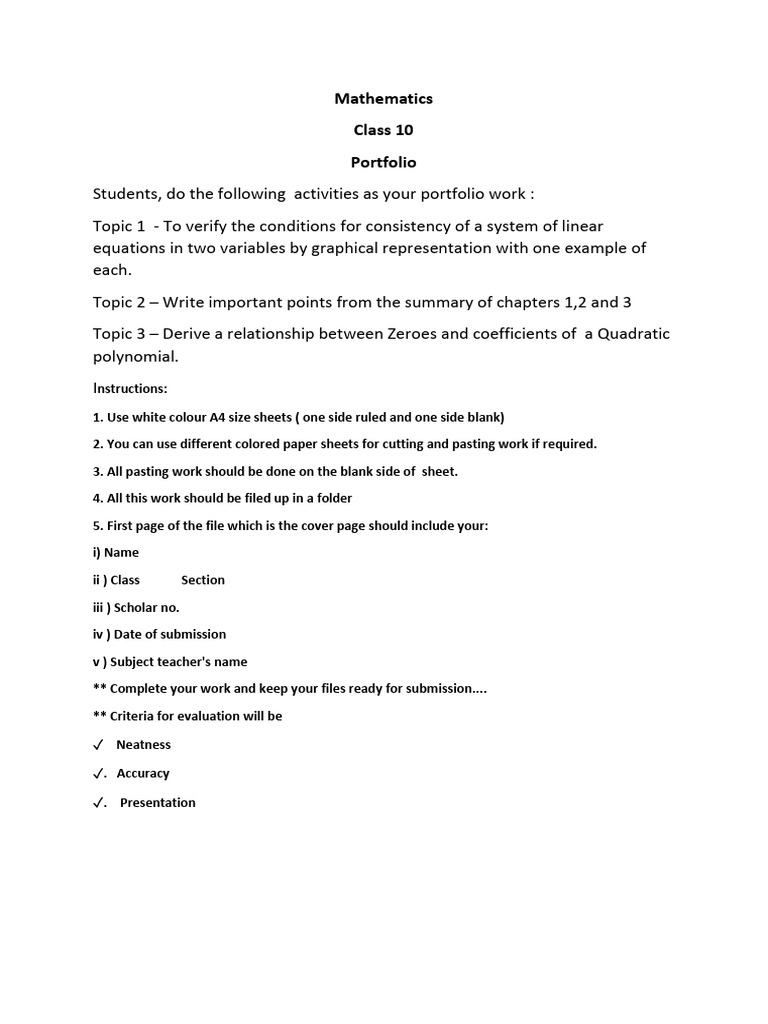 Maths Portfolio Class10 | PDF