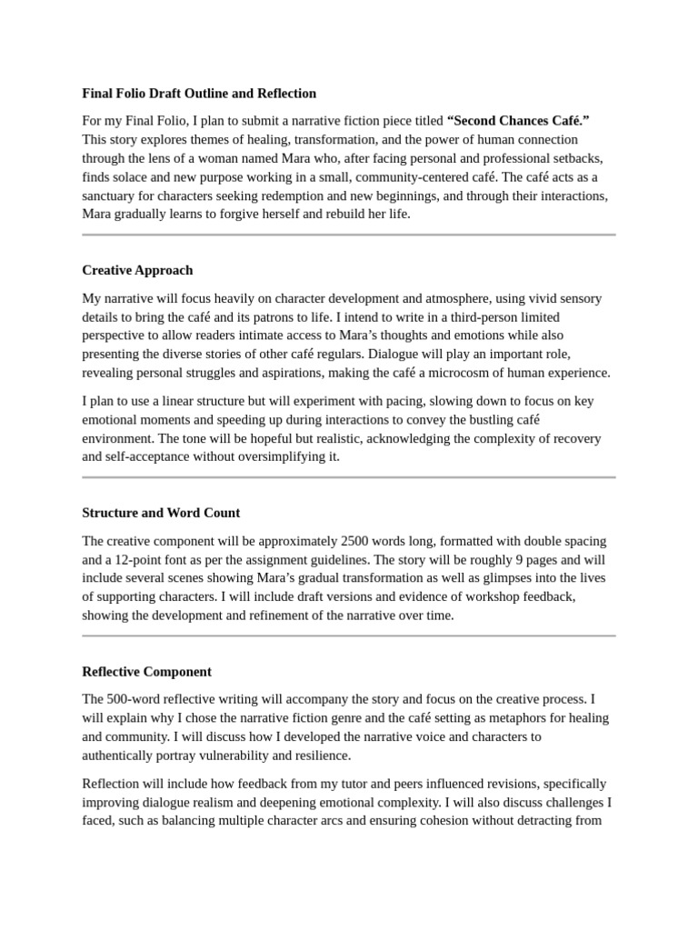 Final Folio Draft Outline and Reflection | PDF | Narrative | Storytelling