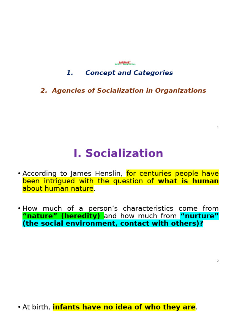 Socialization - Concept, Categories & Agencies | PDF | Socialization ...