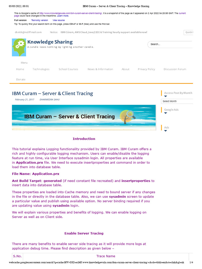 IBM Curam - Server & Client Tracing - Knowledge Sharing | PDF | Databases | Cache (Computing)