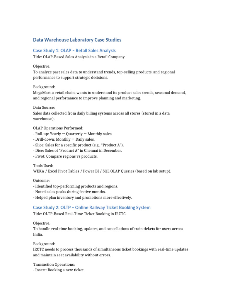 Data Warehouse Case Studies Yuvan | PDF